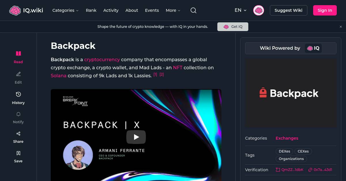 Backpack - Exchanges | IQ.wiki