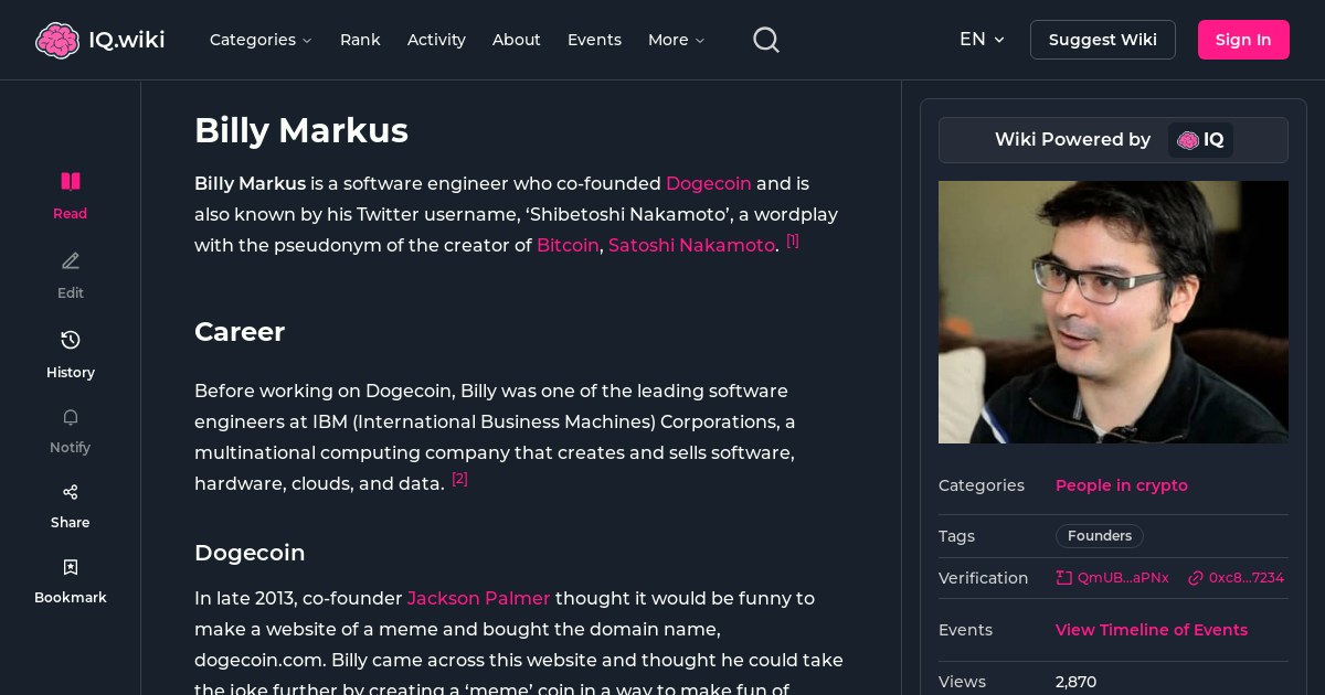 Billy Markus - People in crypto | IQ.wiki