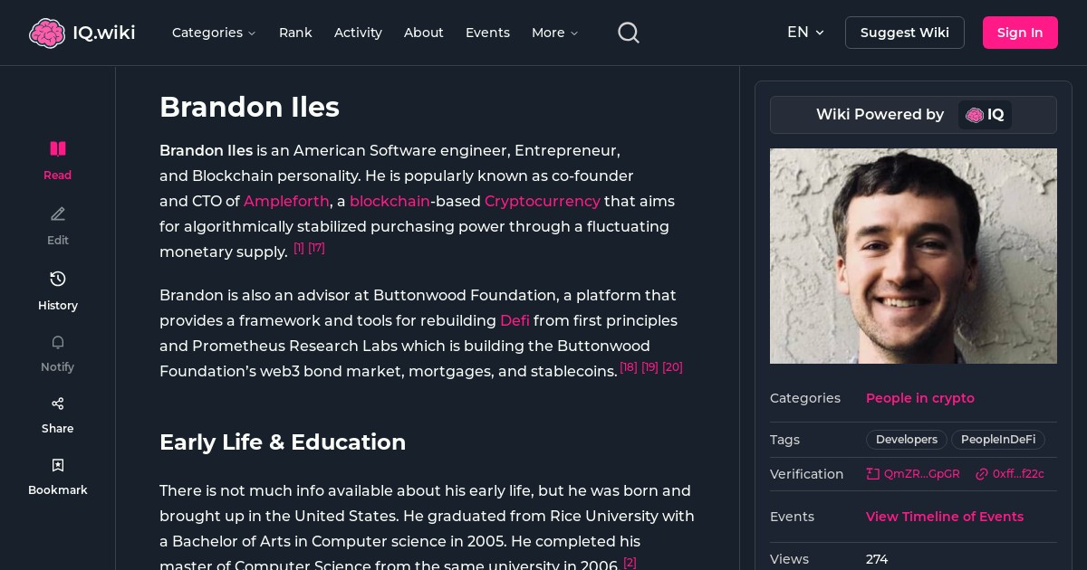 Brandon Iles - People in crypto | IQ.wiki