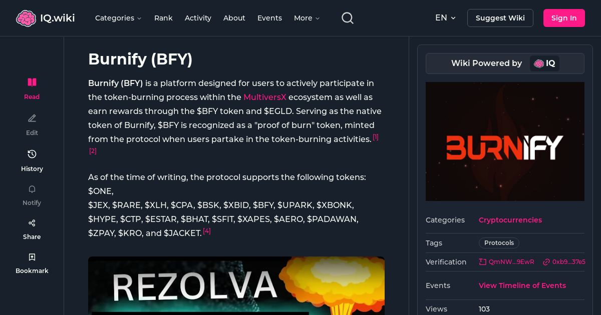 Burnify (BFY) - Cryptocurrencies | IQ.wiki