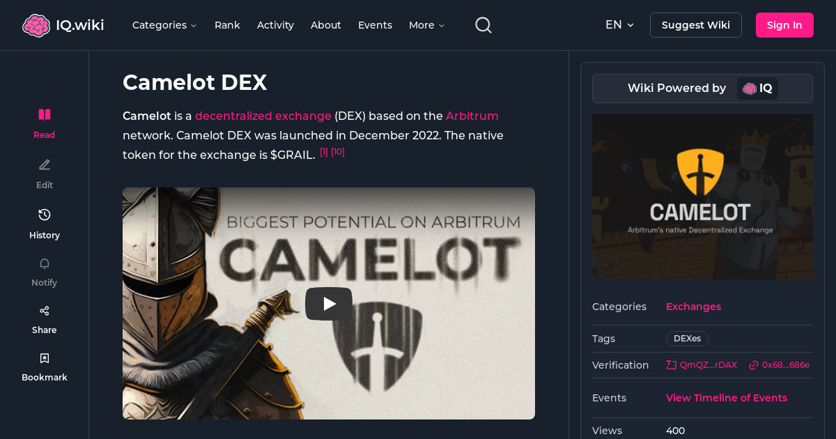 Camelot DEX - Exchanges | IQ.wiki