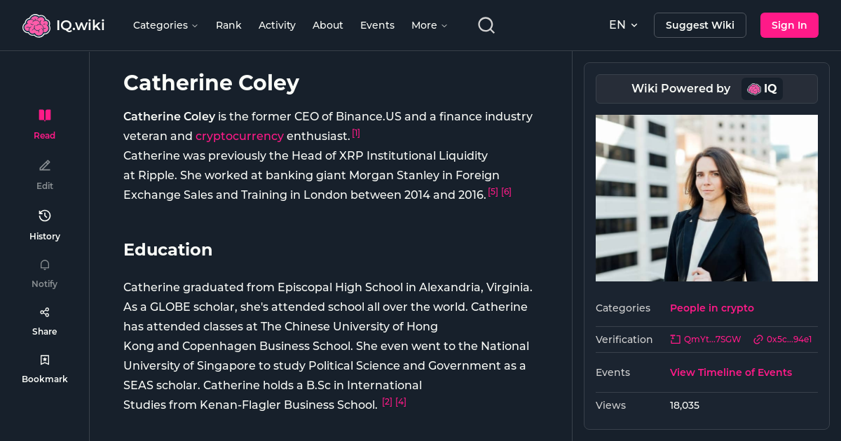 Catherine Coley - People in crypto | IQ.wiki