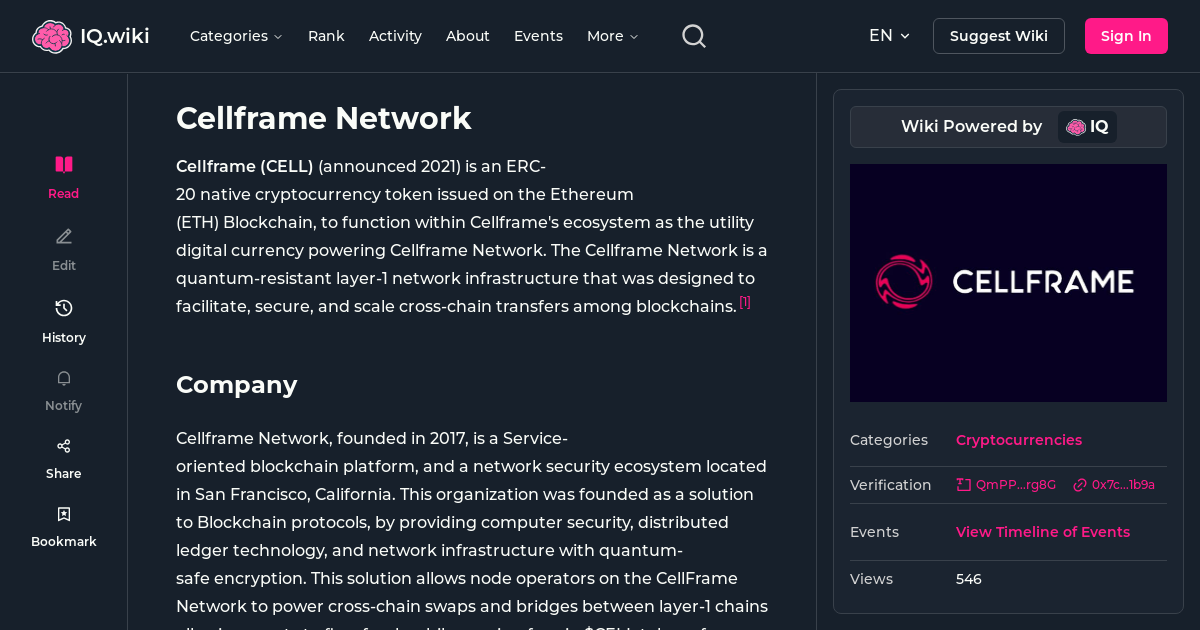 Cellframe Network - Cryptocurrencies | IQ.wiki