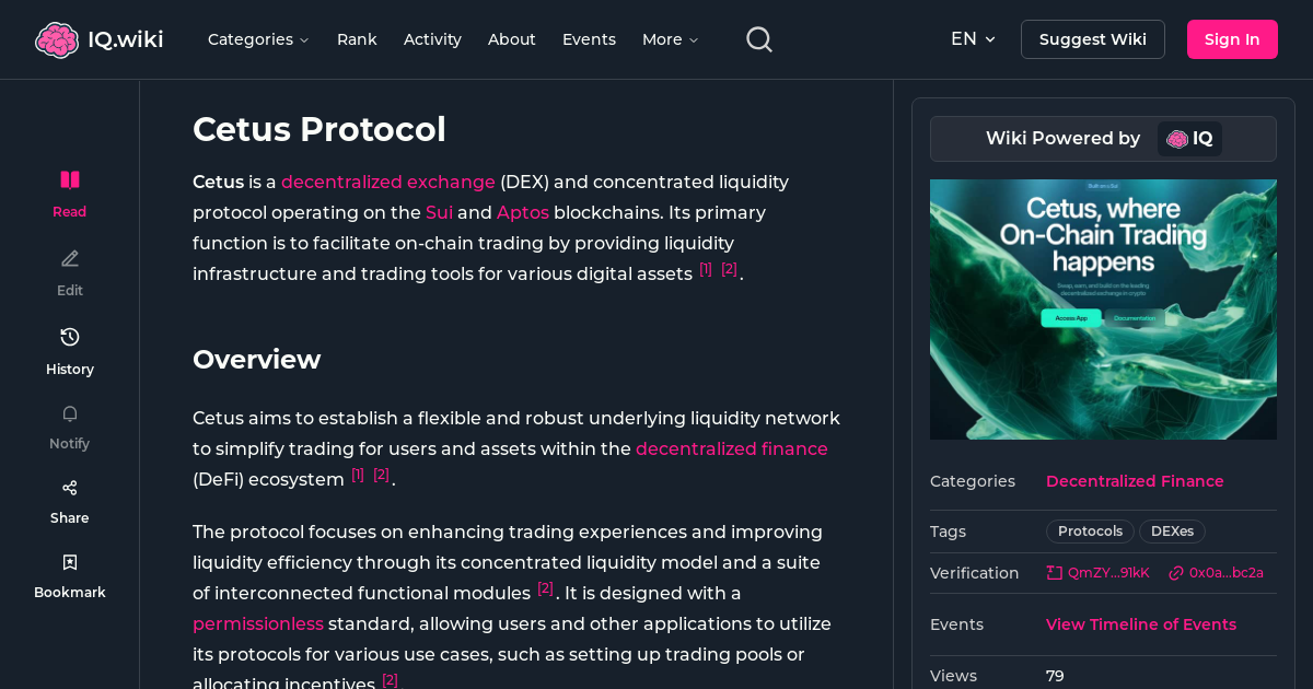 Cetus Protocol - Decentralized Finance | IQ.wiki