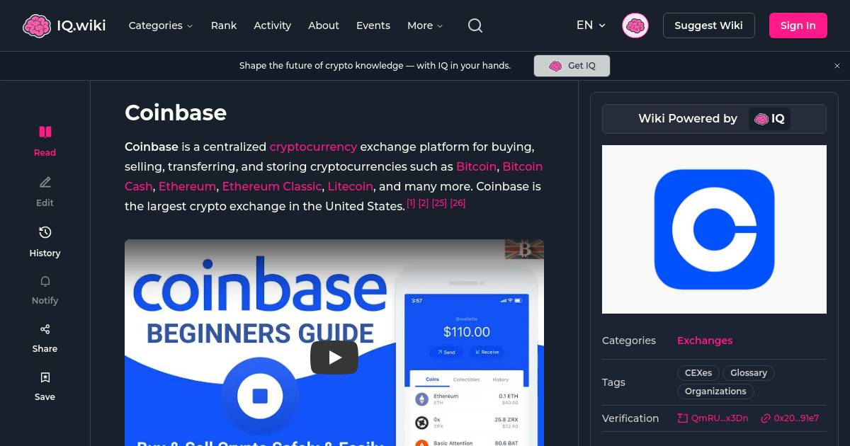 Coinbase - Exchanges | IQ.wiki