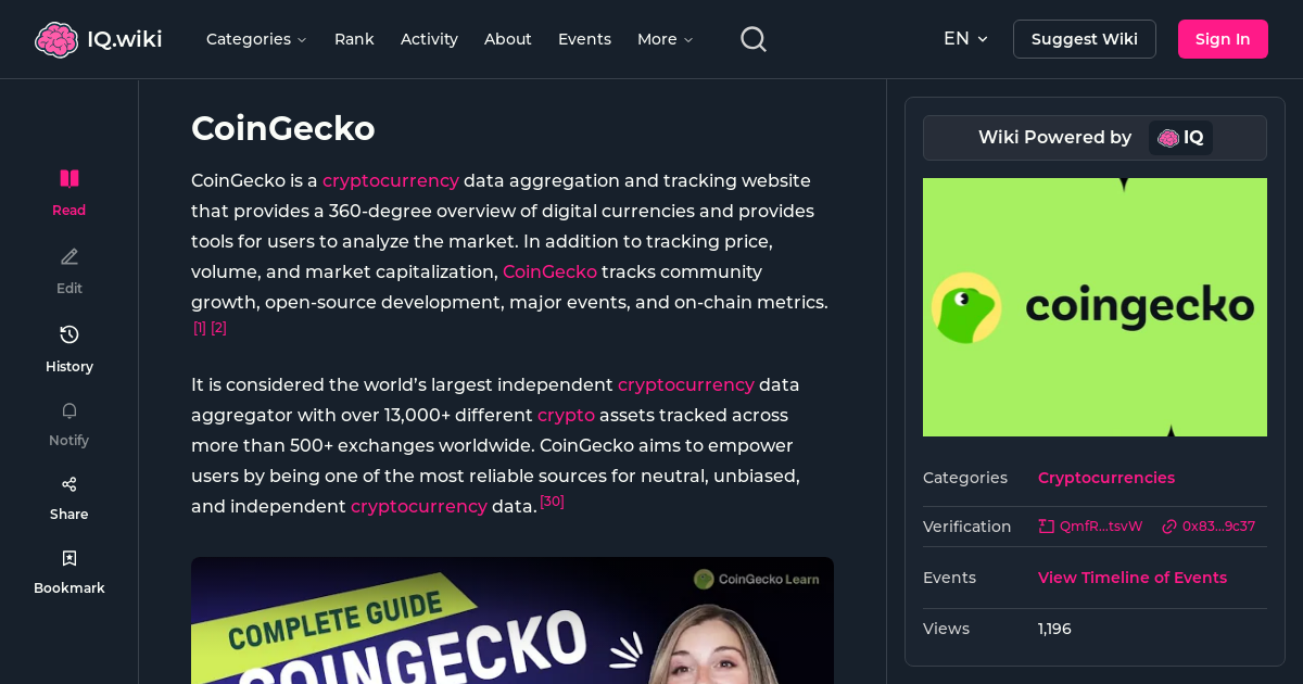 CoinGecko - Cryptocurrencies | IQ.wiki