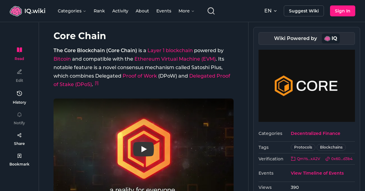 Core Chain - Decentralized Finance | IQ.wiki