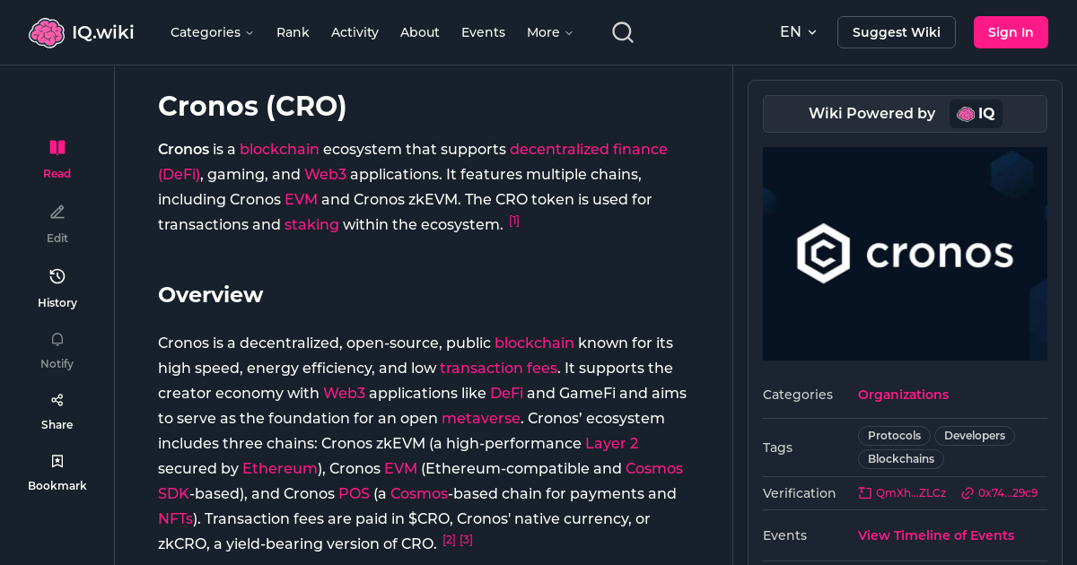 Cronos (CRO) - Organizations | IQ.wiki