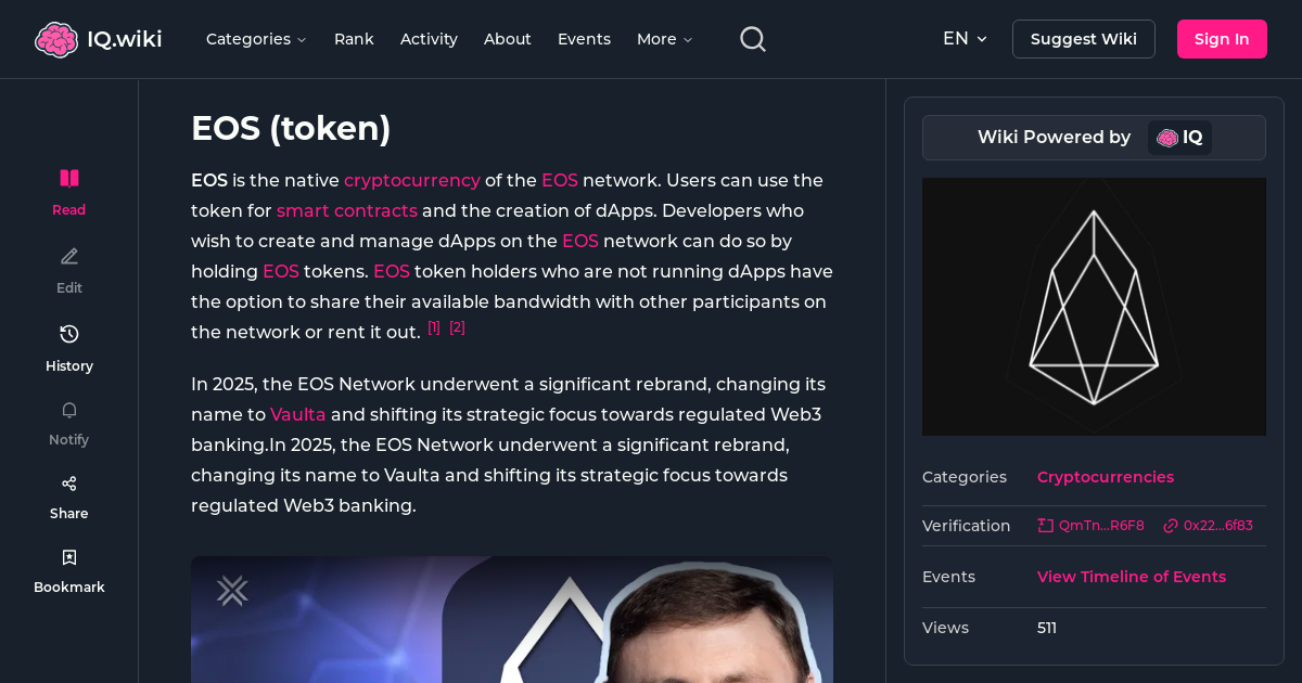EOS (token) - Cryptocurrencies | IQ.wiki