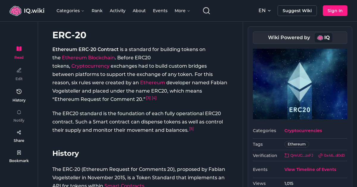 ERC-20 - Cryptocurrencies | IQ.wiki