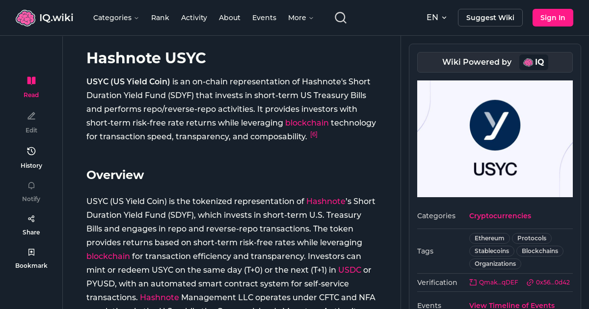 Hashnote USYC - Cryptocurrencies | IQ.wiki