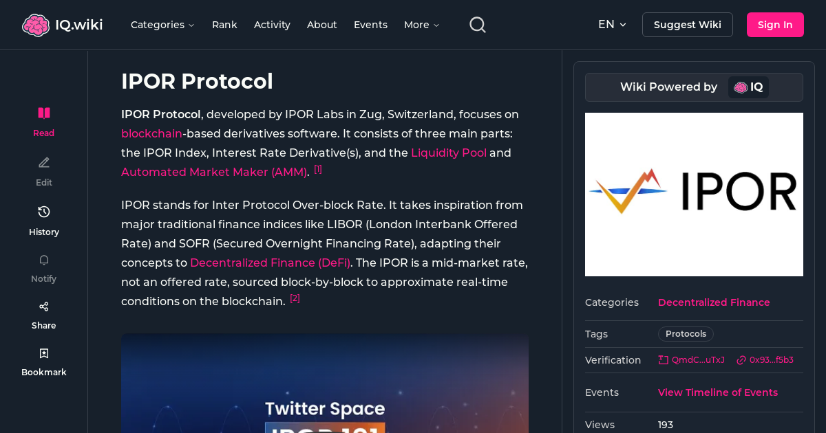 IPOR Protocol - Decentralized Finance | IQ.wiki