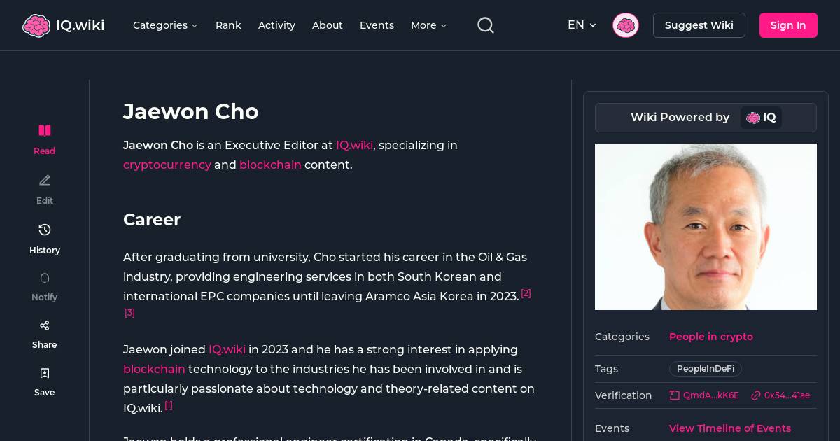 Jaewon Cho - People in crypto | IQ.wiki
