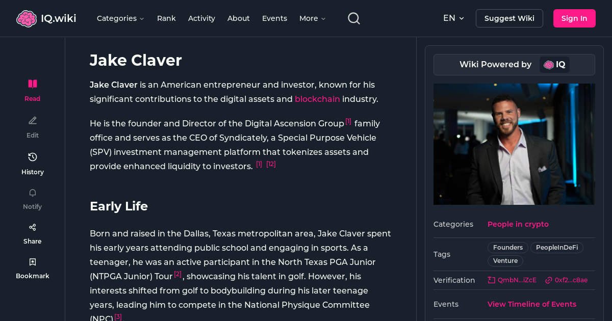 Jake Claver - People in crypto | IQ.wiki
