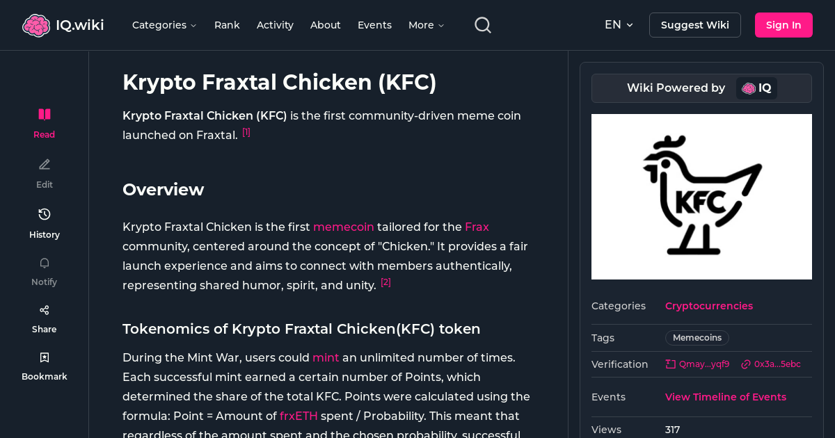 Krypto Fraxtal Chicken (KFC) - Cryptocurrencies | IQ.wiki