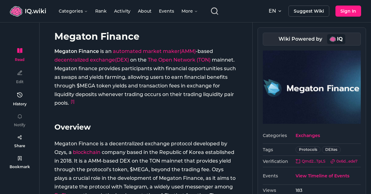 Megaton Finance - Exchanges | IQ.wiki