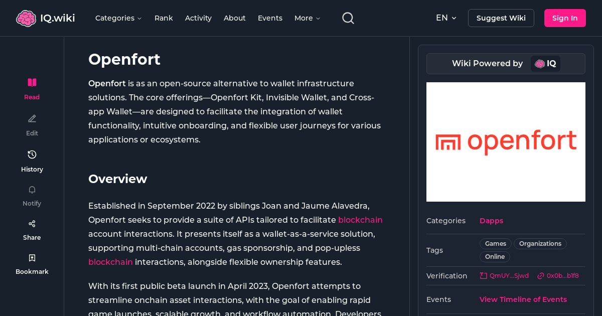 Openfort - Dapps | IQ.wiki