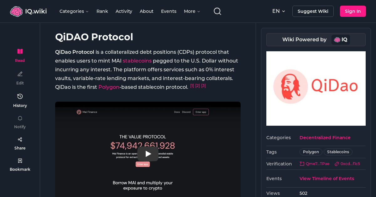 QiDAO Protocol - Decentralized Finance | IQ.wiki