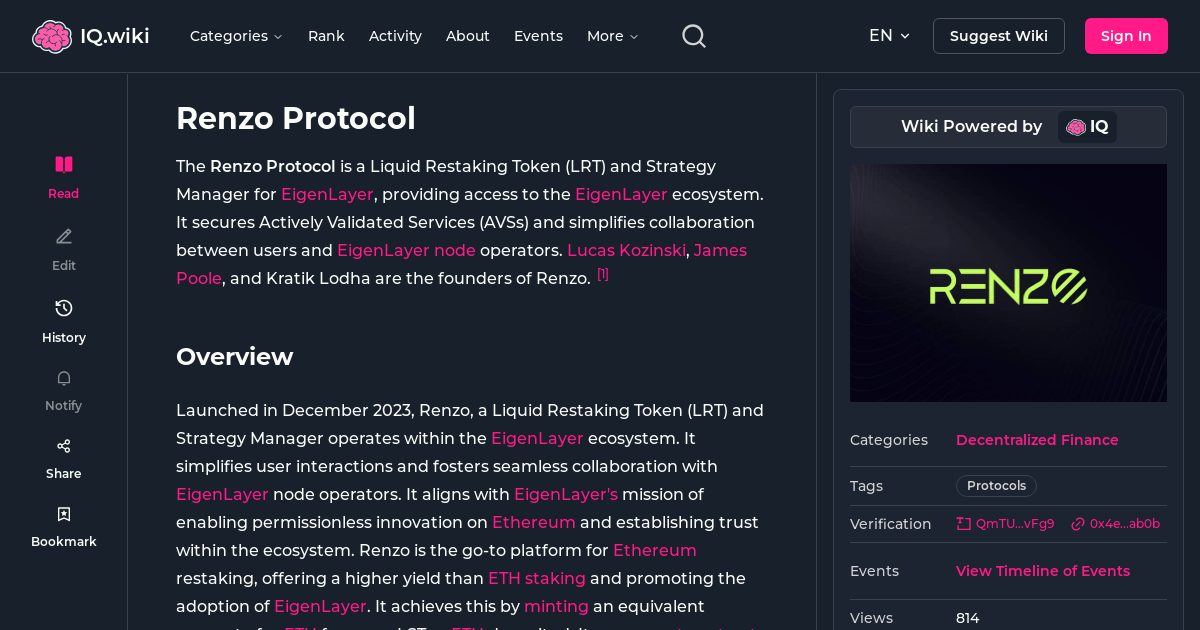 Renzo Protocol - Decentralized Finance | IQ.wiki