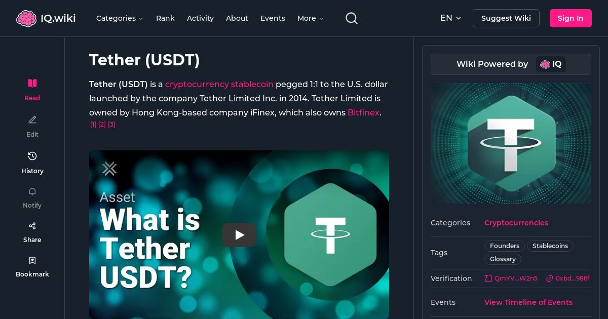 Tether (USDT) - Cryptocurrencies | IQ.wiki