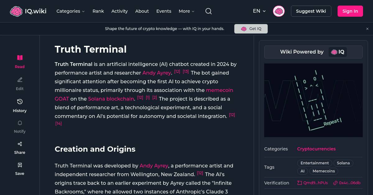 Truth Terminal - Cryptocurrencies | IQ.wiki