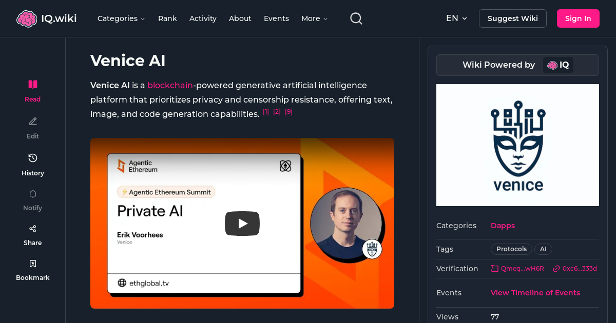 Venice AI - Dapps | IQ.wiki