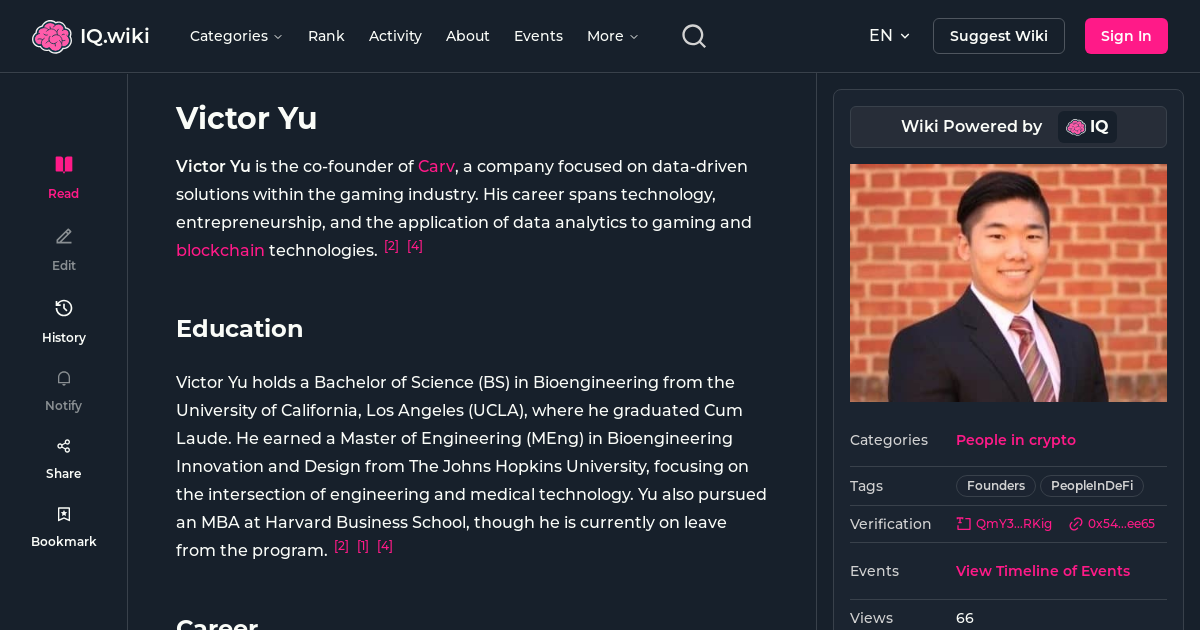 Victor Yu - People in crypto | IQ.wiki
