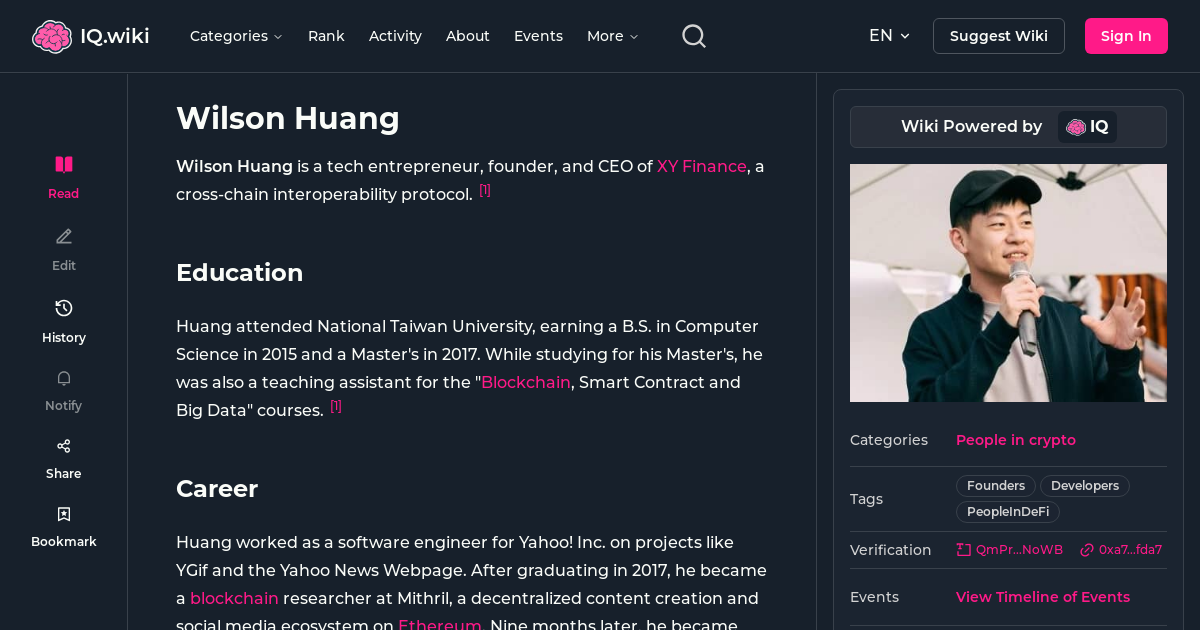 Wilson Huang - People in crypto | IQ.wiki
