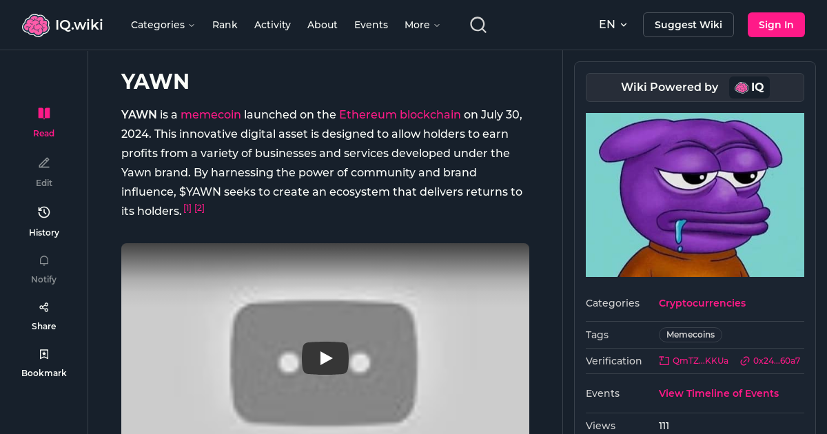 YAWN - Cryptocurrencies | IQ.wiki