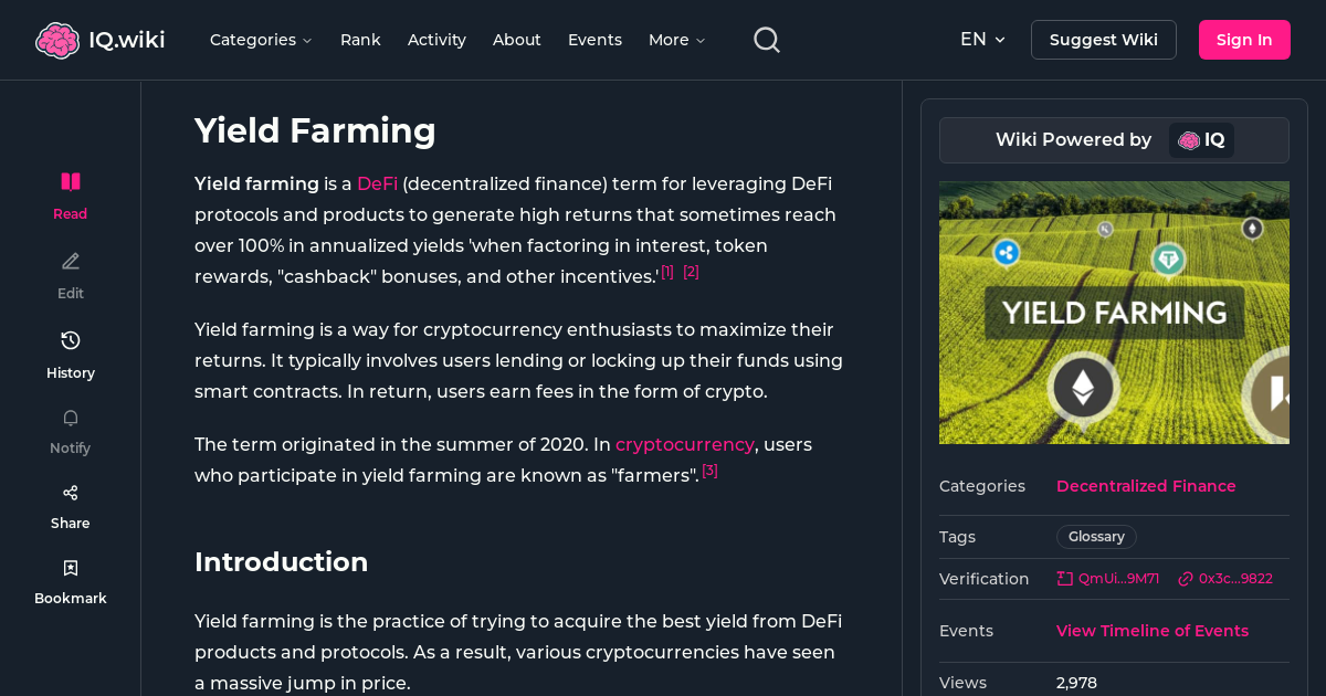Yield Farming - Decentralized Finance | IQ.wiki