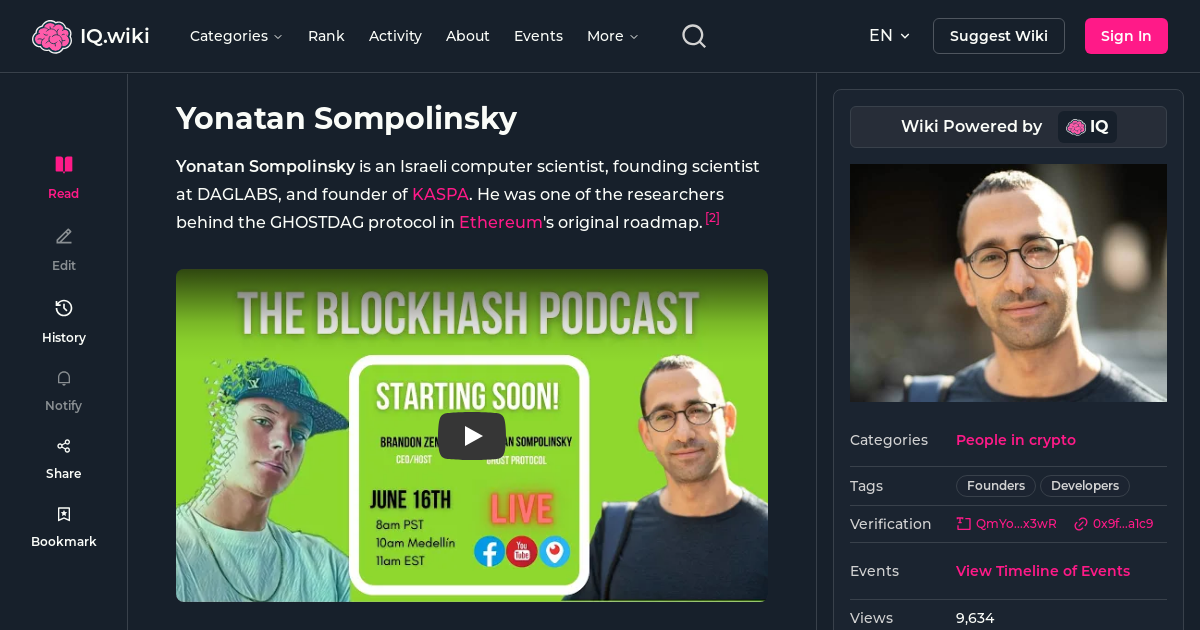 Yonatan Sompolinsky - People in crypto | IQ.wiki